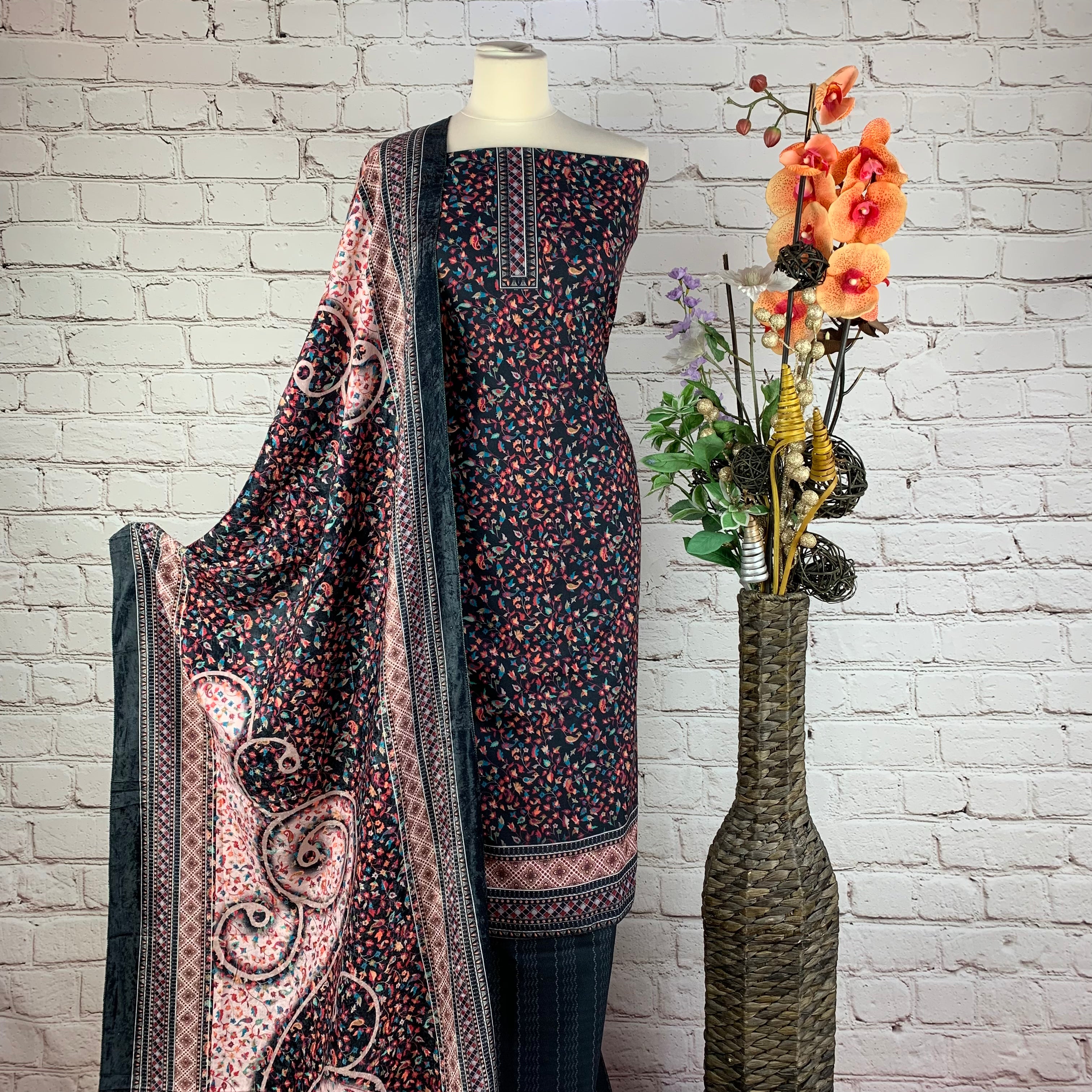 Self Print Garam Suit with Neck & Border Print (V8) – O & P Birmingham