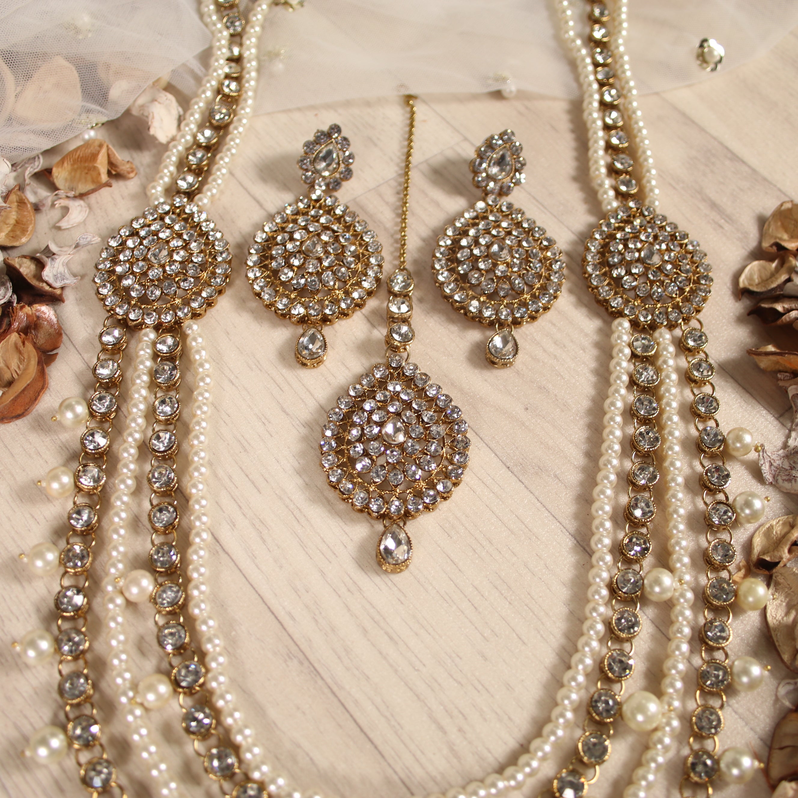 Crystal & Pearl Rani Haar Set with Pearl Beads – O & P Birmingham