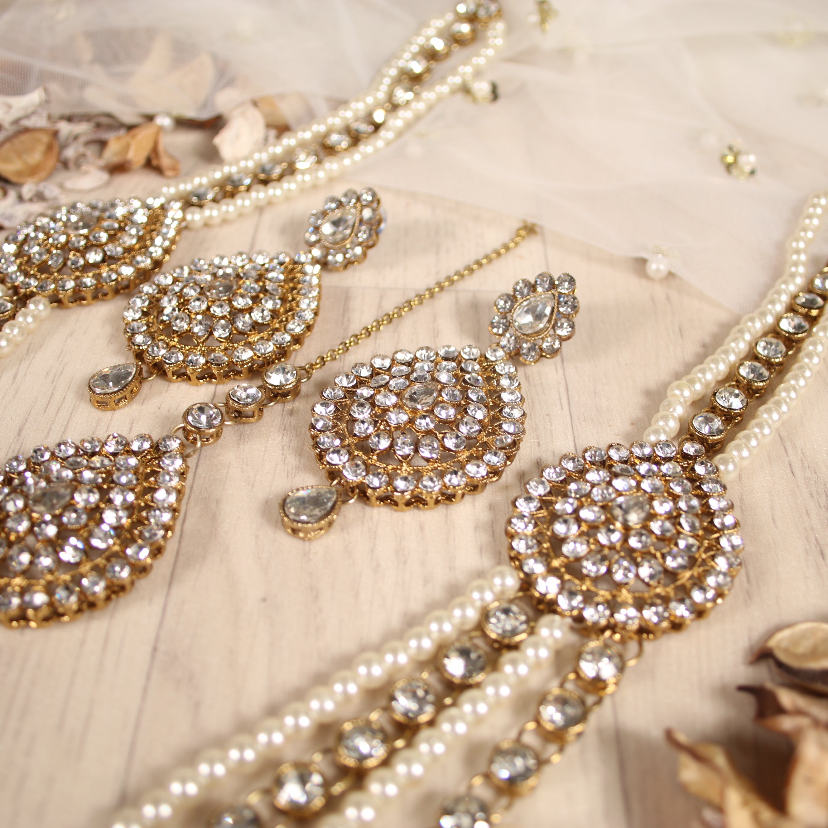 Crystal & Pearl Rani Haar Set with Pearl Beads – O & P Birmingham